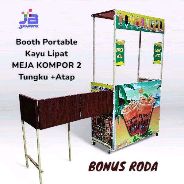 Booth Kayu Meja Kompor 2 Tungku+Atap+Roda+Rak Depan (180x50cm) - Shop ...