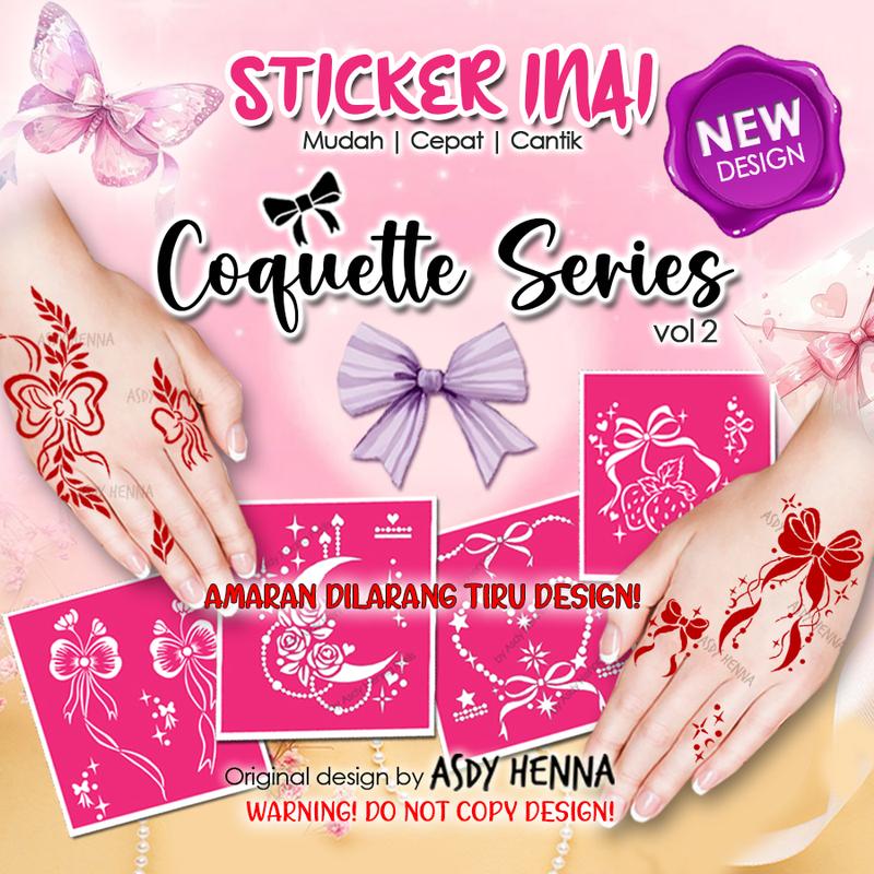 NEW Sticker Inai COQUETTE SIMPLE BOW RIBBON AESTHETIC Henna Stencil ...