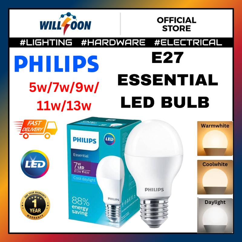 PHILIPS ESSENTIAL LED BULB E27 5W / 7W / 9W / 11W / 13W #WILLSOON ...