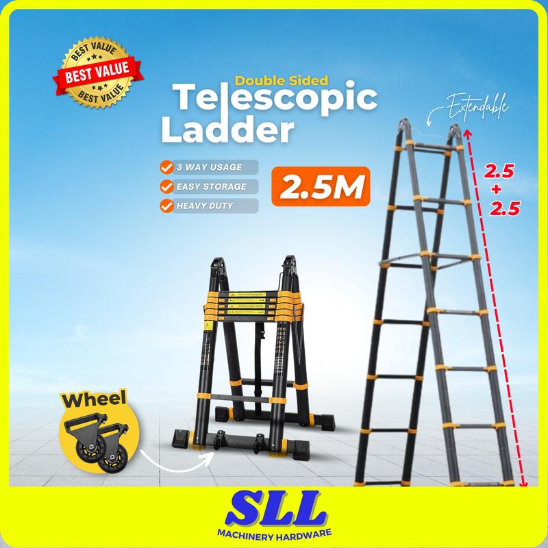 2.5M Double Sided Telescopic Ladder Extendable Portable Multifunction ...
