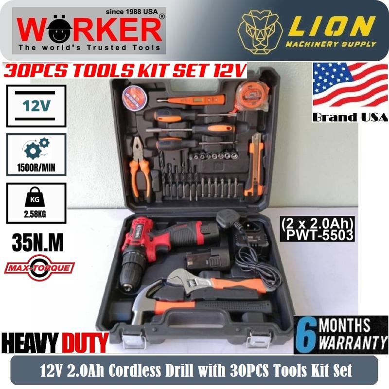 WORKER 12V 2.0Ah 35N.m Cordless Drill with 30pcs Accessories - TikTok ...