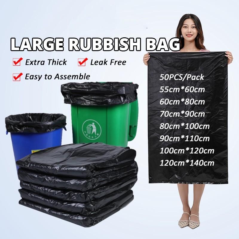 50PCS Thicken Large Rubbish Bag Leak-Free Trash Bag Kitchen Garbage Bag ...