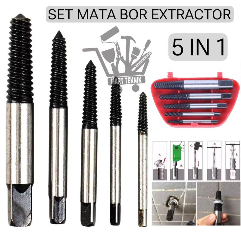 Mata Tap Balik Set 5 Pcs Mata Bor Extractor Broken Screw Remover - Shop ...
