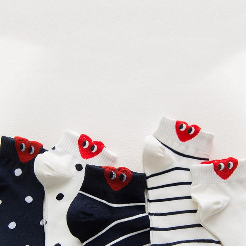5 Pairs Cute Kawaii Socks Fashion Streak Series Wave Point Women's ...