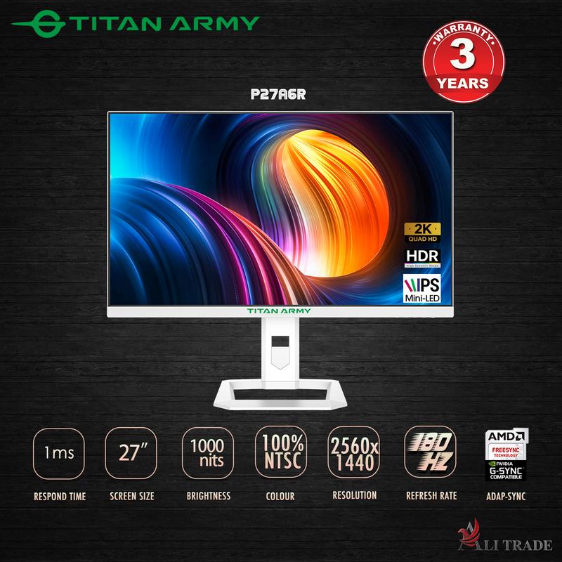 TITAN ARMY 27” Mini-LED QHD 2K 180Hz 1ms IPS HDR Rotatable 100%NTSC ...