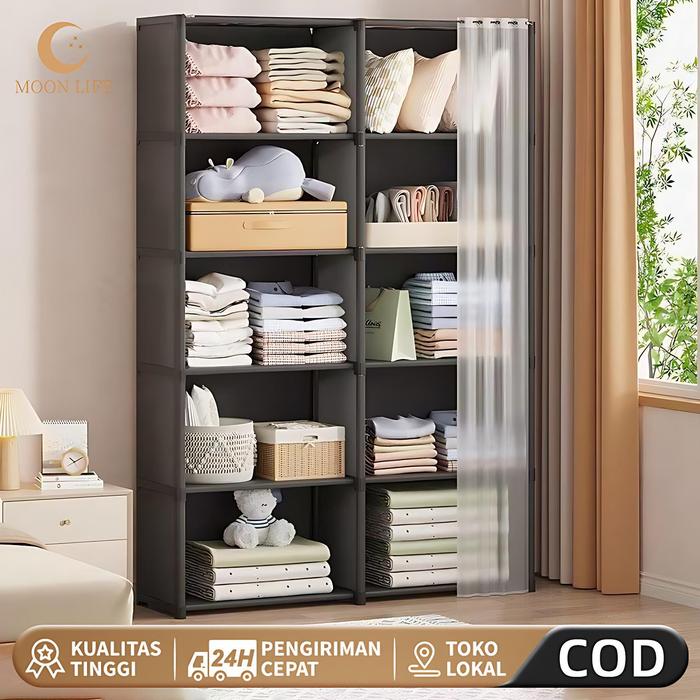 Promo COD Lemari Pakaian Sederhana Storage Rack Wardrobe Dengan Tirai ...