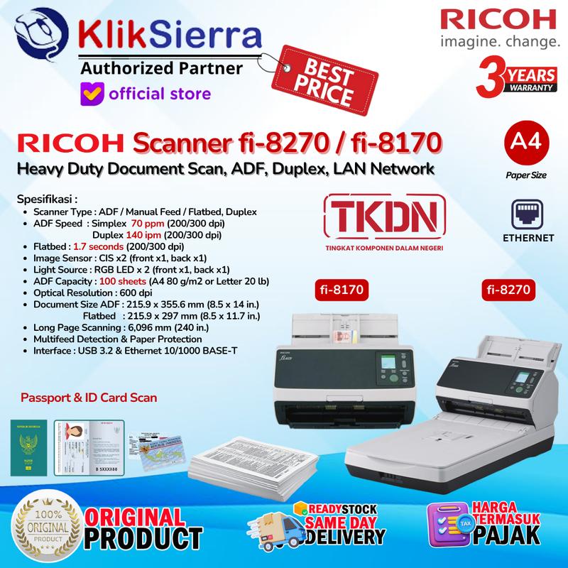 Scanner TKDN RICOH fi-8270 fi8270 Flatbed Scanner A4 70ppm 140ipm ...