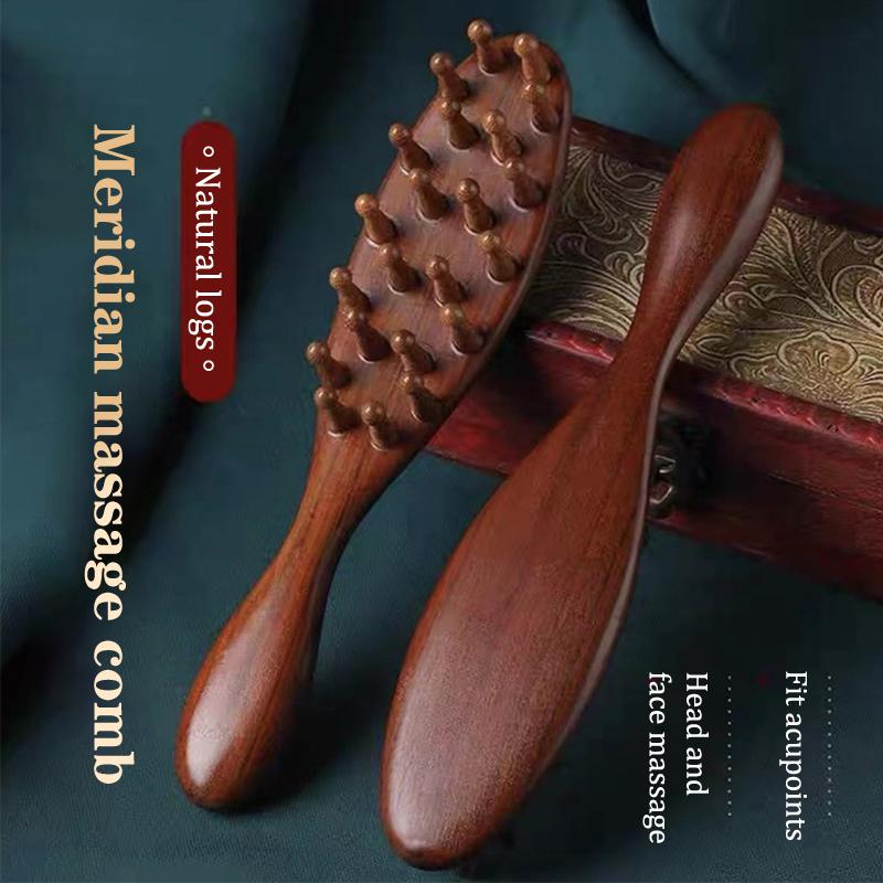 Sandalwood Comb Head Meridian Comb Long Handle Comb Multifunction ...