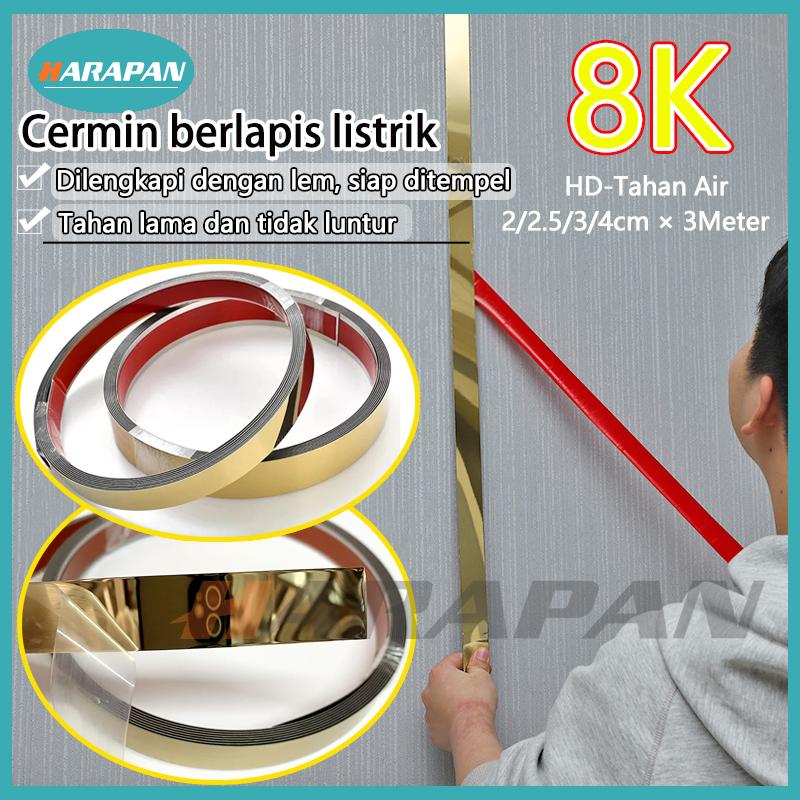 3M Emas List Plat Strip 8K Mirror/Sticker Pembatas Nat Keramik/Stiker ...