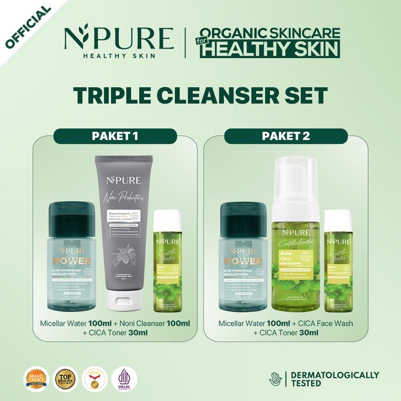 NPURE Triple Cleanse Set Micellar 100ml + Cleanser Noni 100ml /Cica ...