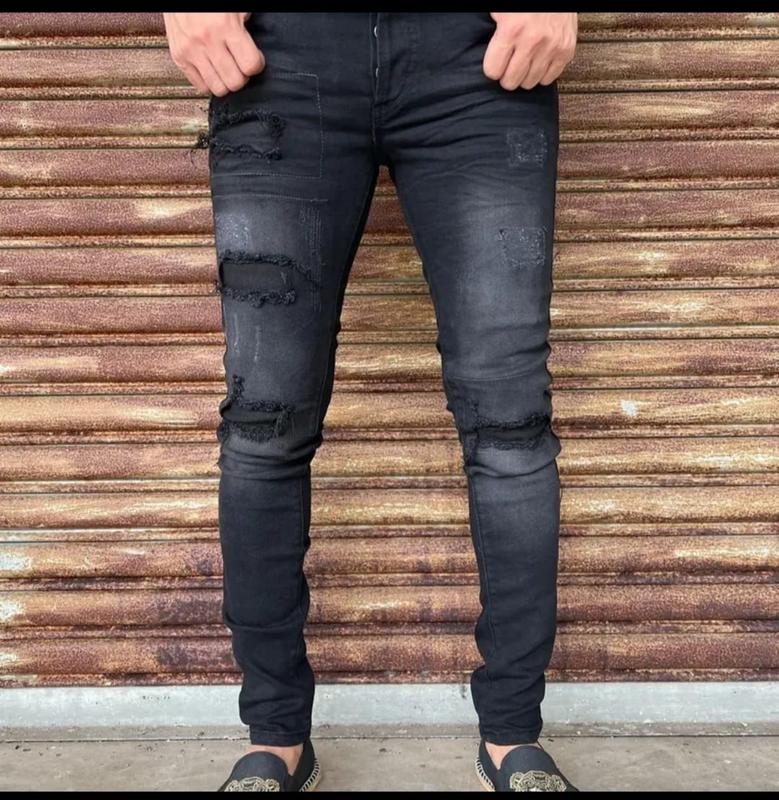 Seluar jeans skinny lelaki Style koyak Black / kaim memeri (strechable ...
