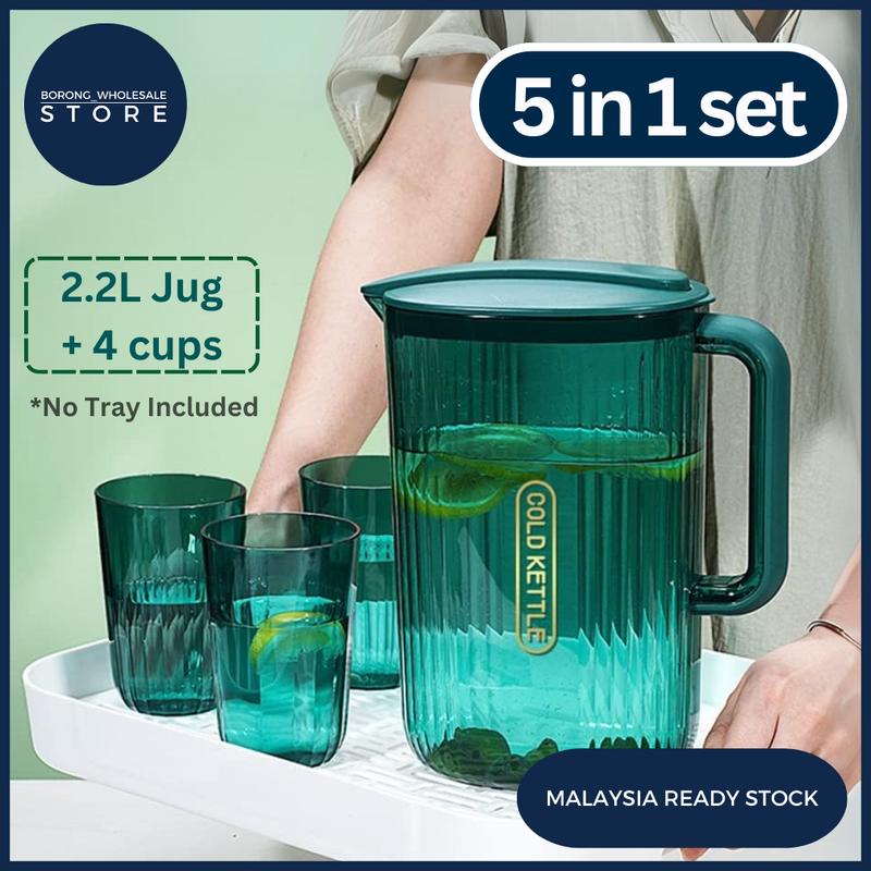 5 in 1 Crystal Jug set 2.2L Water Jug set Tea Set 2200ml large - TikTok Shop Malaysia