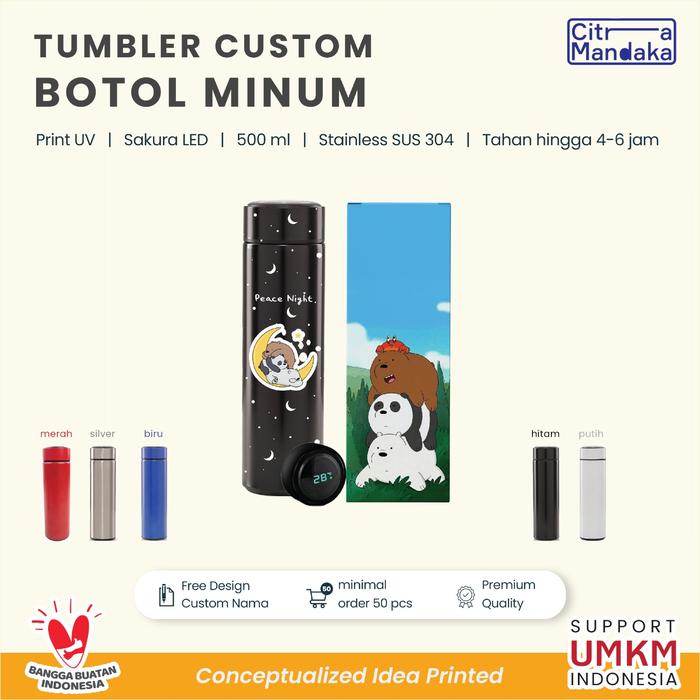 Jual Tumbler Sakura Smart LED Print Custom Logo Termos Botol Cetak UV ...