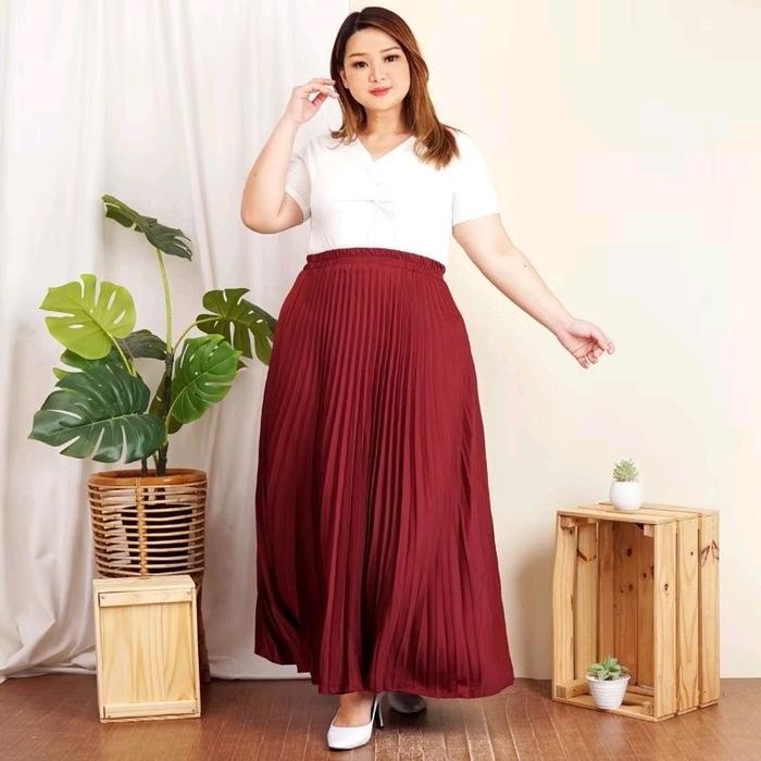 Promo ROK PLISKET PREMIUM JUMBO Bawahan panjang wanita kerja fashion ...