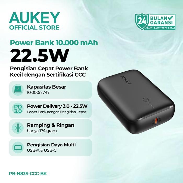 Promo AUKEY Powerbank CCC 10000mAh USB-C 22.5W PD Fast Charging iPhone ...