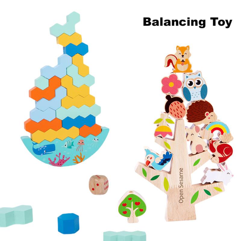 Children Wooden Balance Stacking Toy Montessori Educational Blocks ...