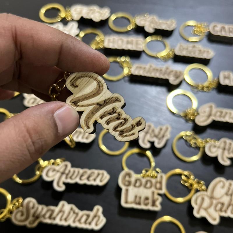 Keychain Kayu 1pcs - 5pcs - 8mm Ukiran Kayu / Gambar Kayu / Hadiah Gift ...