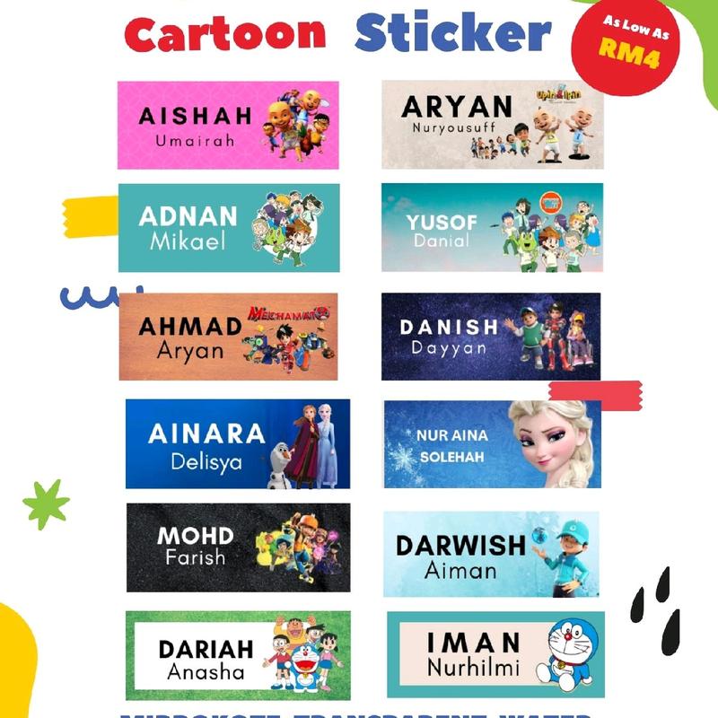 Sticker Nama Kartun ( A4 Size paper - 50 pcs ) - TikTok Shop Malaysia