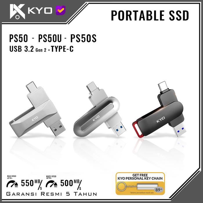 Promo KYO PS50 / PS50U / PS50S Portable SSD USB 3.2 TYPE C External SSD ...