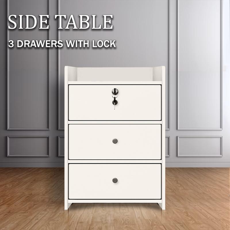 HK Side Table with 3-Drawers and Lock/Rack Keci/Rak Tepi Katil/Almari ...
