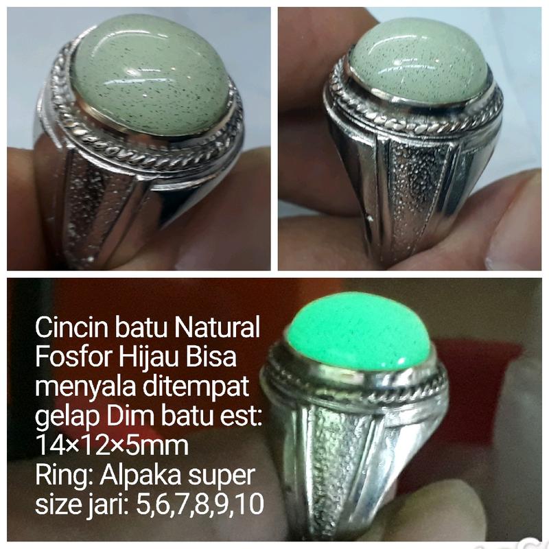 Cincin Batu Natural Fospor hijau Crystal Menyala di tempat gelap - Shop ...