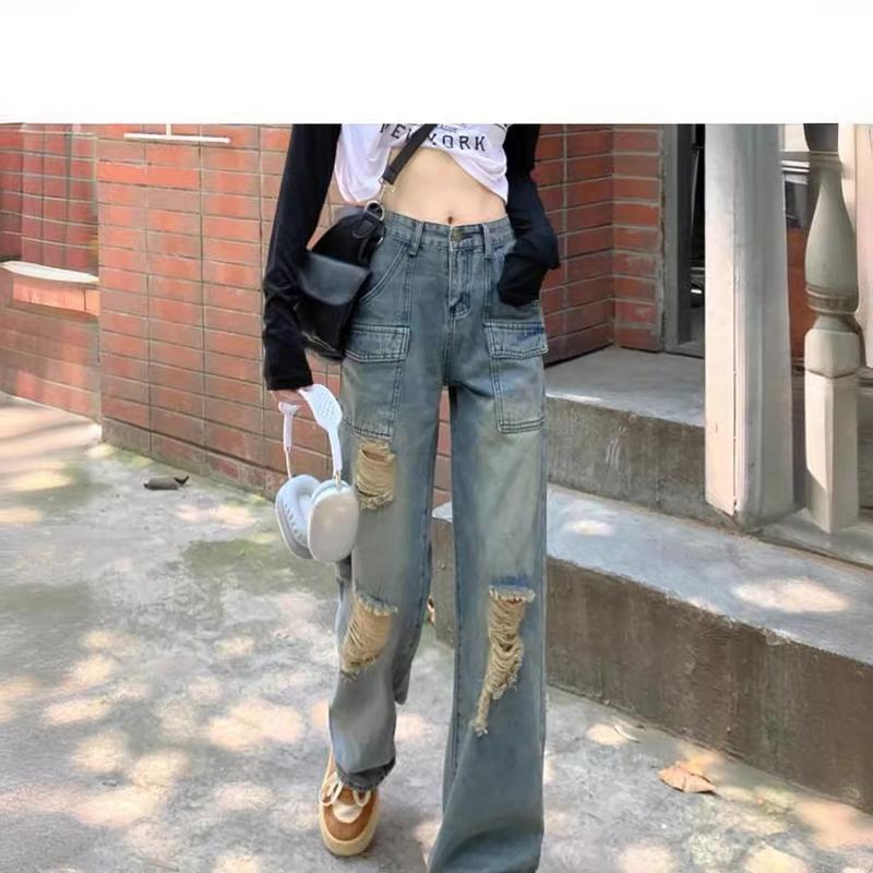 HIGHWAIST RIPPED JEANS STRAIGH KULOT FRONT POCKET - J063 - Shop | Tokopedia