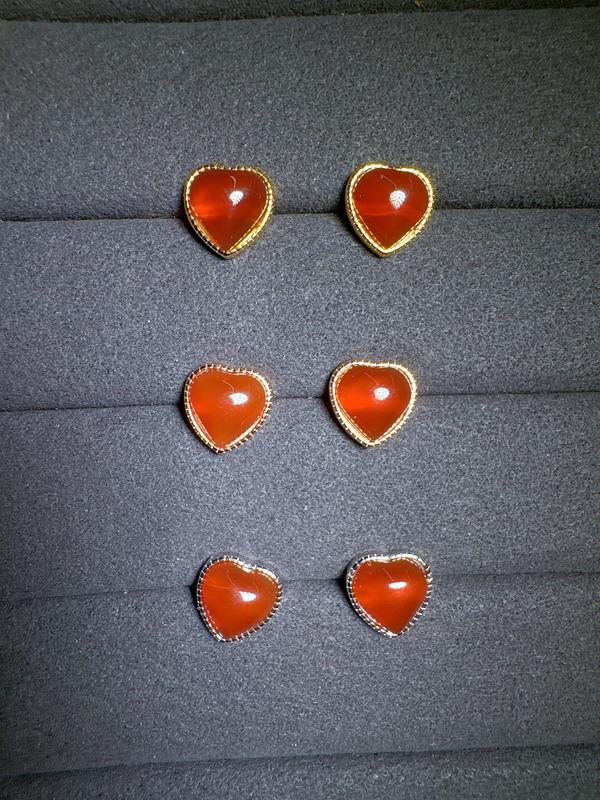 S925 8 mm heart carnelian earring silver setting golden setting - TikTok Shop Philippines