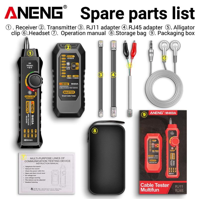 Penguji Kabel Rangkaian Pintar, ANENG M469A, untuk RJ45 dan RJ11 ...