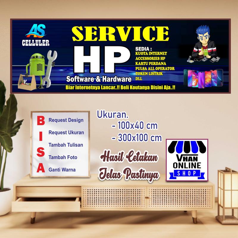 Cetak Spanduk Banner Ukuran 300x100 cm Untuk Konter Service HP - Shop ...