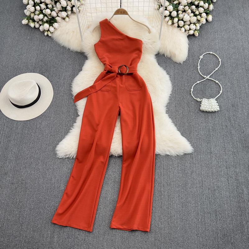 Jumpsuit tanpa lengan kolar pepenjuru, seluar fesyen, Slim Fit ...