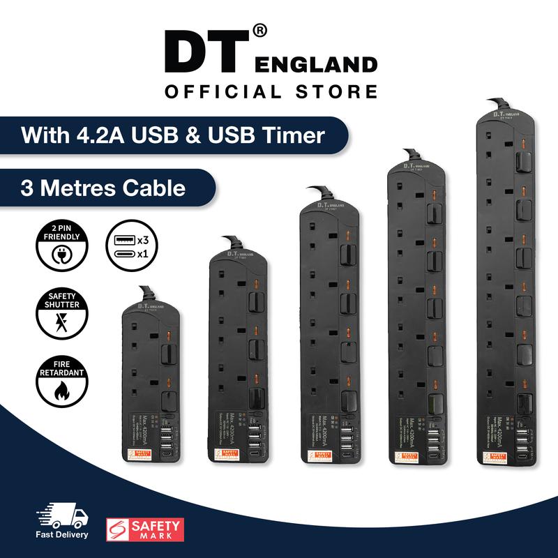 [BLACK SERIES] DT England TYPE C Charger and 4 USB Timer Extension ...