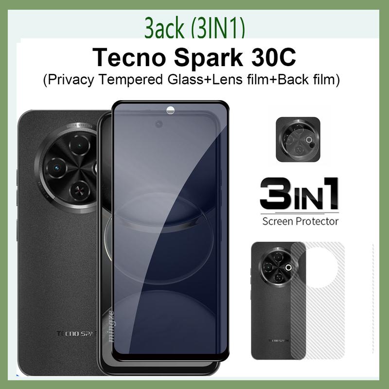 3 in 1 Private Tempered Glass For Tecno Spark 30C Anti-Spy Full ...