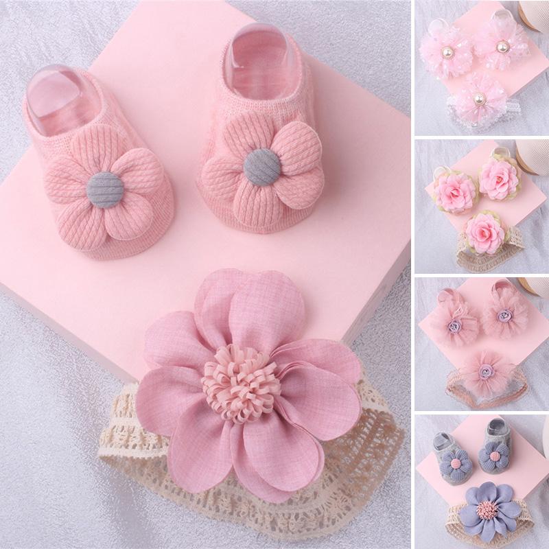 Set stokin ikat kepala bayi, 2 helai, simpulan bunga renda, ikat ...