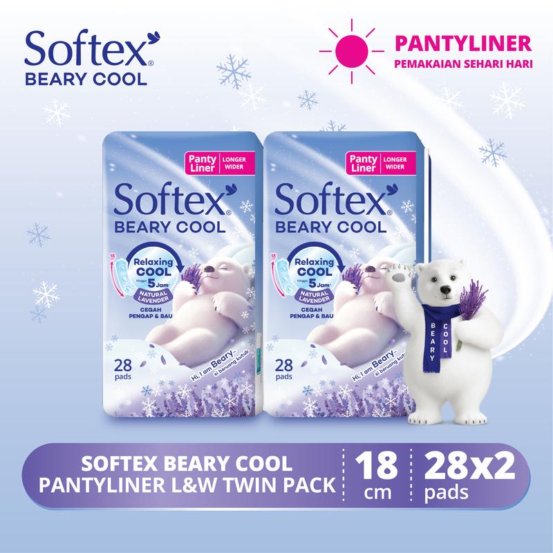 Softex Beary Cool Super Slim Pantyliner Longer&Wider isi 28 pads x 2 ...