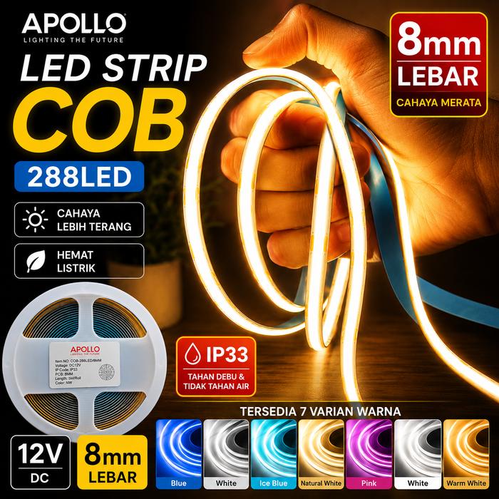 Jual Apollo LED Strip COB 5 Meter 288LED DC 12V IP33 Lampu Strip ...