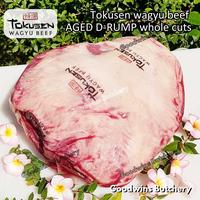 Promo Beef RUMP wagyu Tokusen STEAK CUTS 3/4" marbling MBS-5 aged ...