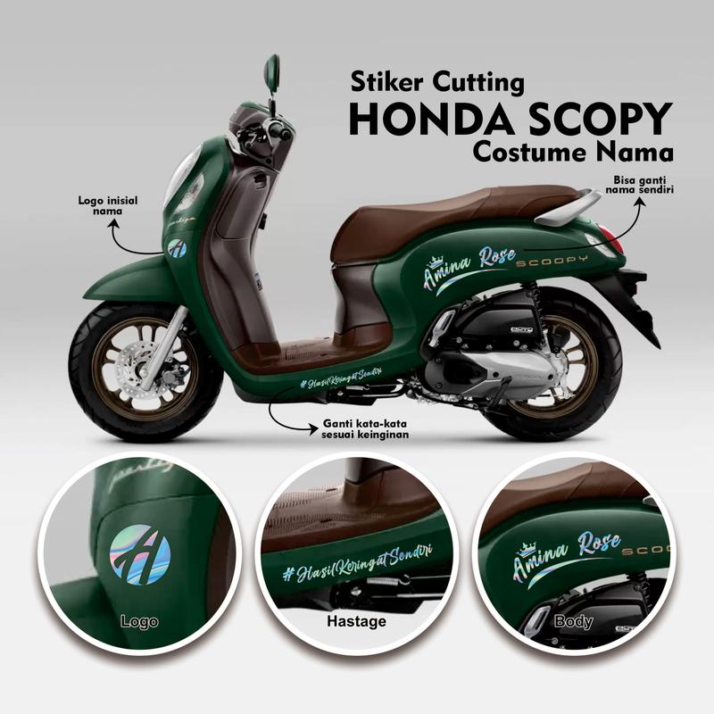 Stiker motor scoopy custom nama sendiri timbul menyala Motorcycle ...