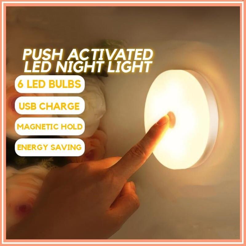 Wireless 6 LED Stick-on Push Night Light (Lampu Malam) USB Rechargeable ...