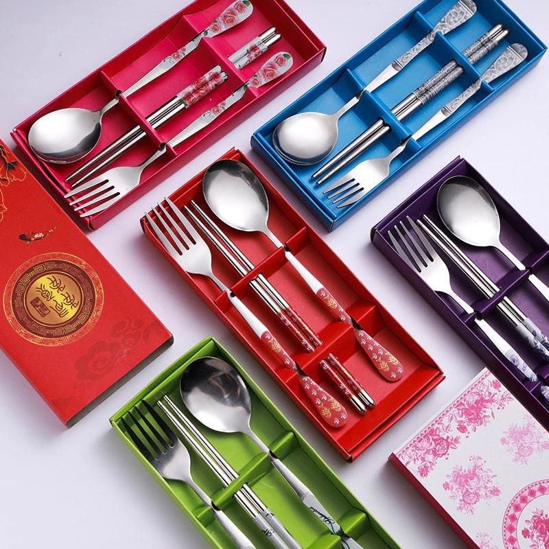 Creative Gifts Cutlery Chopstick Spoon Fork Set package Stainless ...