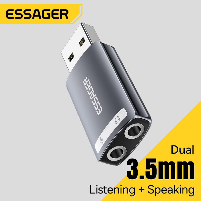Essager Adapters USB to 3.5mm External Sound Card Listening Speaking ...
