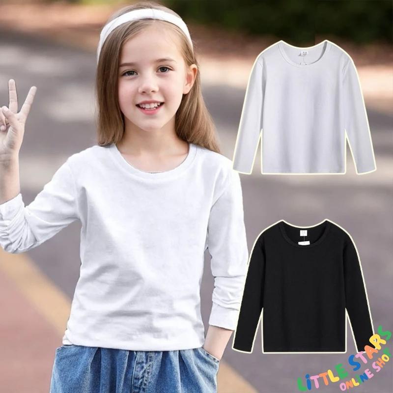 Little Stars Kids 3-15yrs Plain Shirt White Black Long Sleev - TikTok ...