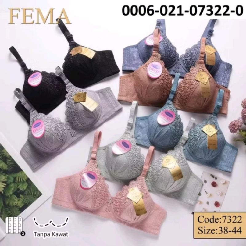 (1 Pcs) Bra FEMA 7322/ 322 / 8612 Kait 3 Brokat Renda Sisik 38-44 Cup C ...