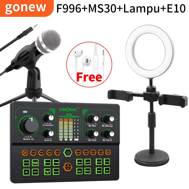 Gonew【Paket lengkap】F996+MS30+E10+Lampu SET Soundcard Microphone - Shop ...