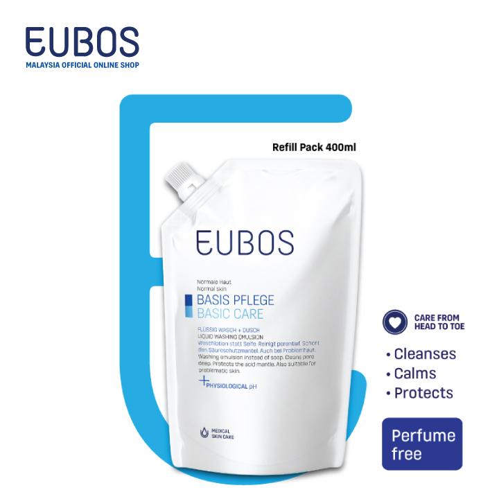 EUBOS Liquid Washing Emulsion (BLUE - Fragrance Free) 400ml Refill ...
