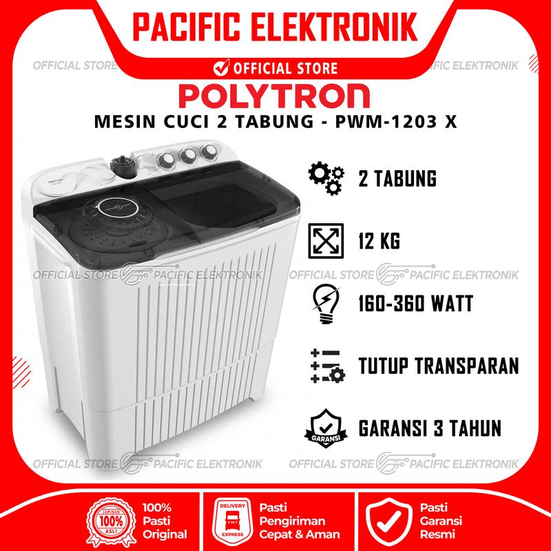 Mesin Cuci Polytron 2 Tabung 12kg PWM 1203 / PWM1203 - Shop | Tokopedia