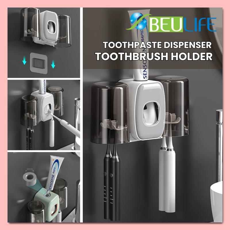 BEULIFE Toothbrush Storage Wall Rack Holder Toothpaste Dispenser ...