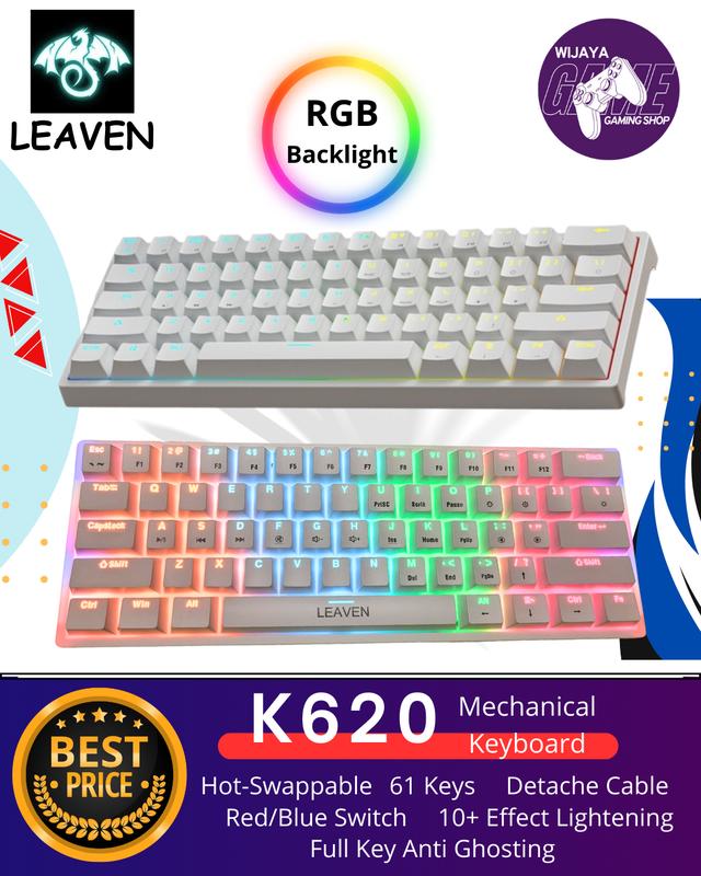 LEAVEN K620 Mechanical Keyboard Gaming RGB Hotswappable 62 Key - Shop ...