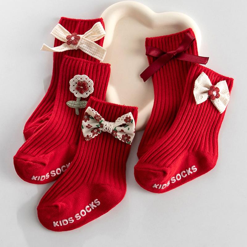 Red Bow Baby Socks Mid Tube Infant Socks Autumn Cotton Baby Socks ...