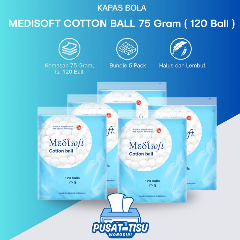 [ 5 PACK ] Kapas Medisoft Cotton Ball Baby Biru Isi 120 Ball - 75 Gram ...