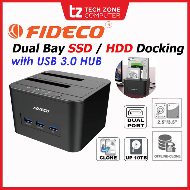 FIDECO USB3.0 DUAL BAY HDD DOCKING STATION WITH USB HUB YPZ04-S2H-U3 ...